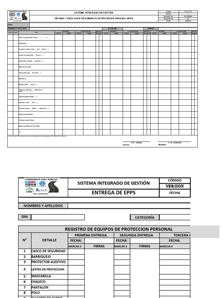 Registro de Entrega y Devolución de EPPs | PDF