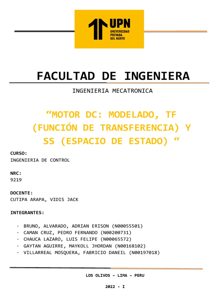 MOTOR DC UPN Ingeniería de Control | PDF | Corriente eléctrica | Inductor