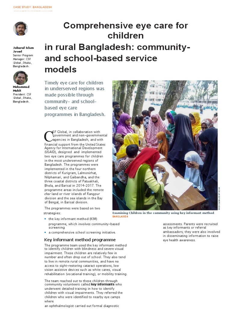 Comprehensive Eye Care For Children in Rural Bangladesh: Community-And School-Based Service ...