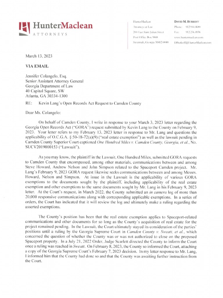 CAMDEN CO - Letter To Colangelo, AG's Office | PDF