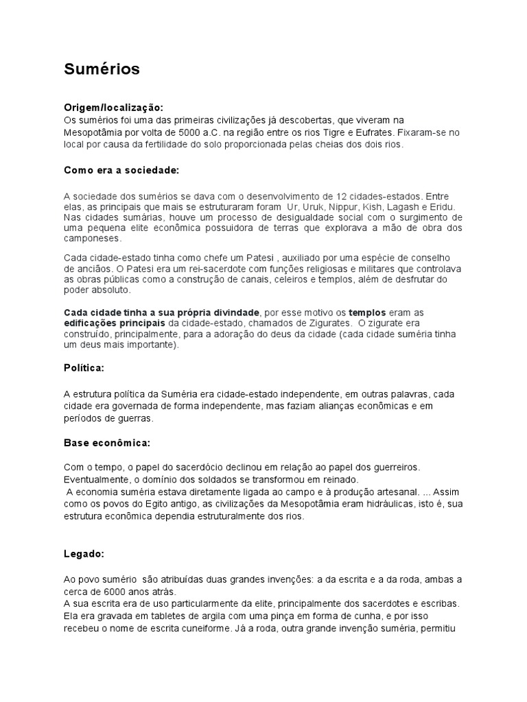 Sumerios | PDF | Suméria | Mesopotâmia