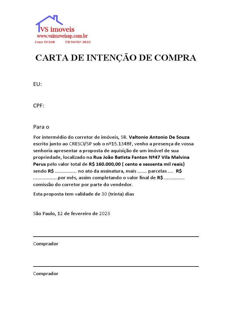 Carta de Intenção de Compra | PDF Carta de Intenção de Compra | PDF