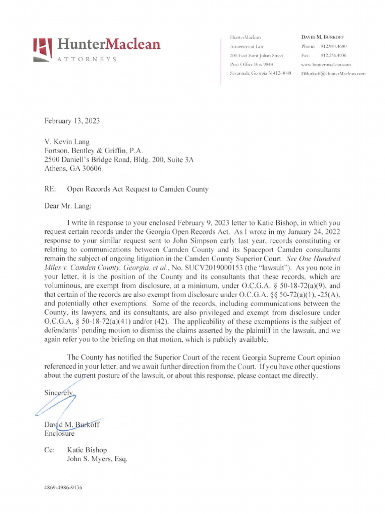 Camden Co - Letter To Kevin Lang Re Gora | PDF | Lawsuit | Justice