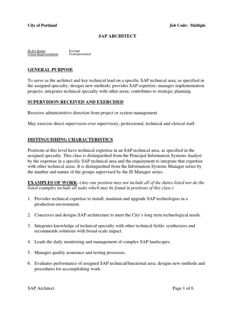 Sap Architect: City of Portland Job Code: Multiple | PDF | Business ...