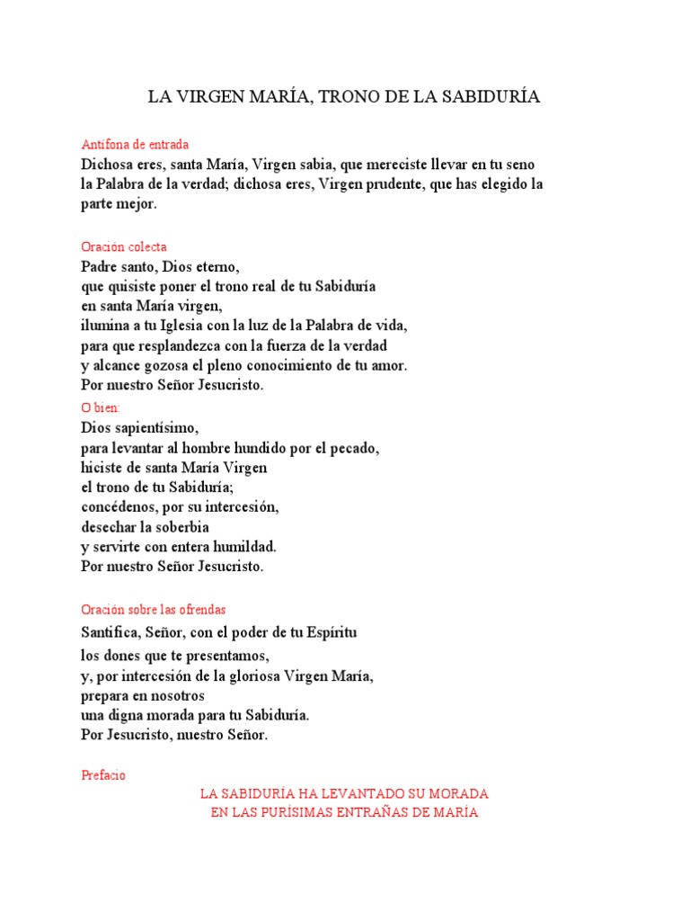 La Virgen María, Trono de La Sabiduría | PDF