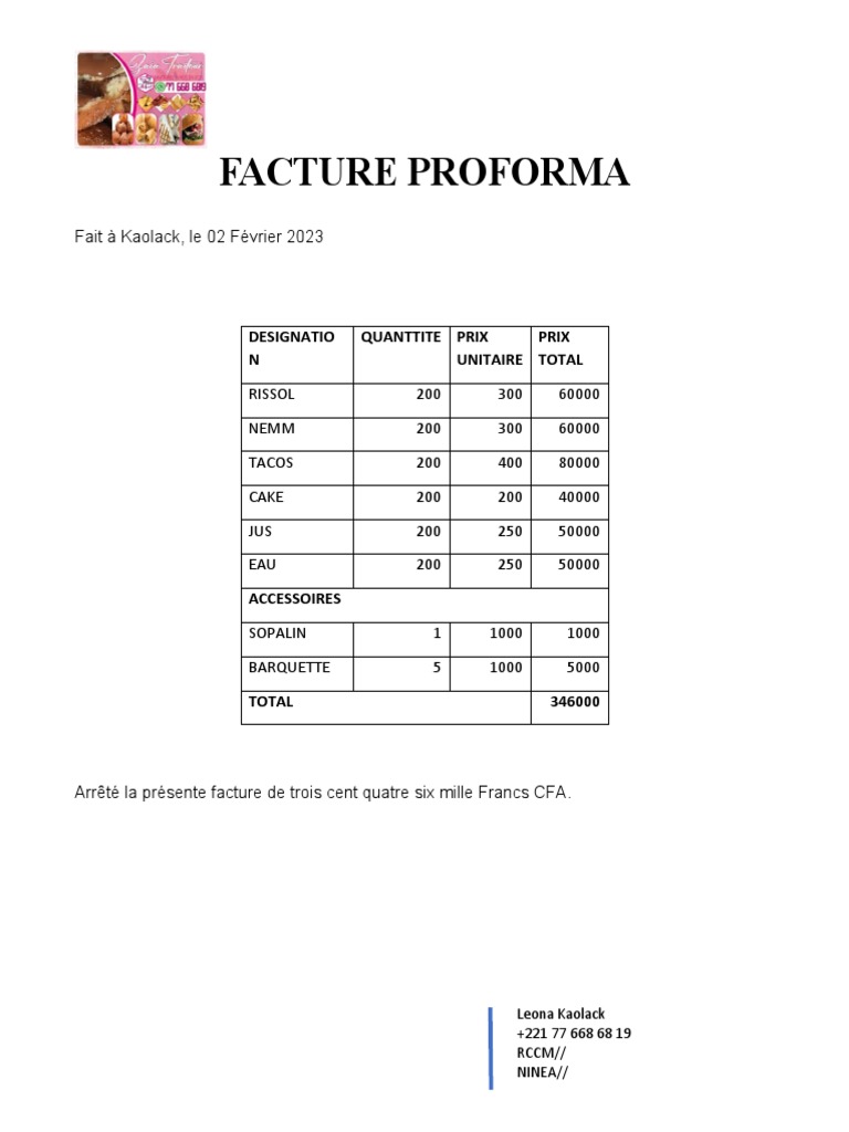 FACTURE PROFORMA Marie Gueye | PDF