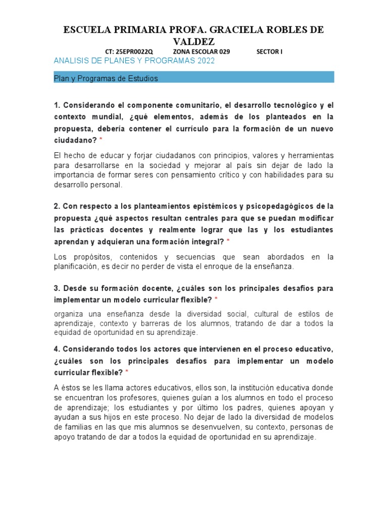 Analisis Plan y Programa de Estudios 2022 | PDF | Educación de la primera infancia | Plan de ...