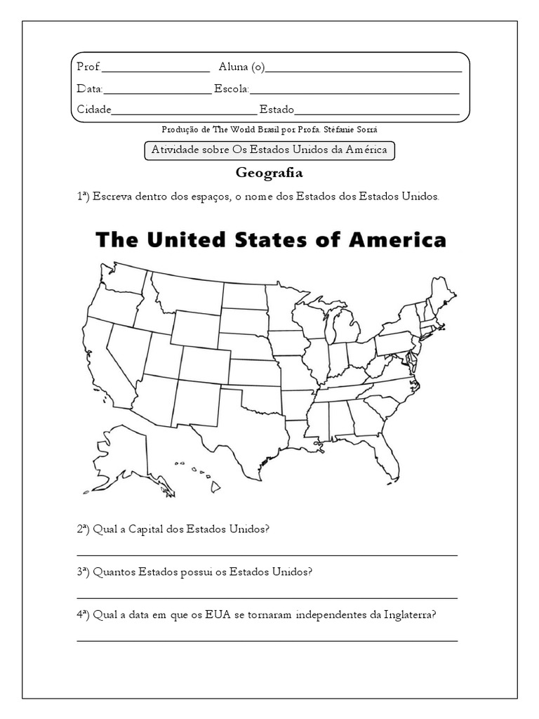 Atividade de Geografia: Estados Unidos | PDF