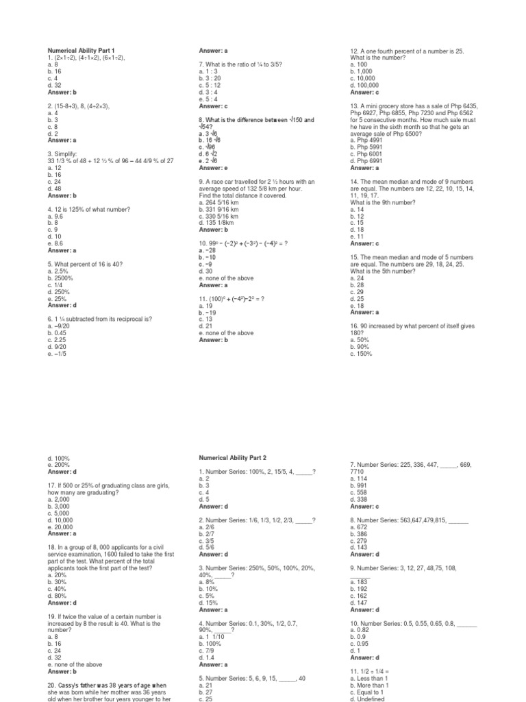 Numerical Ability Practice Questions | PDF