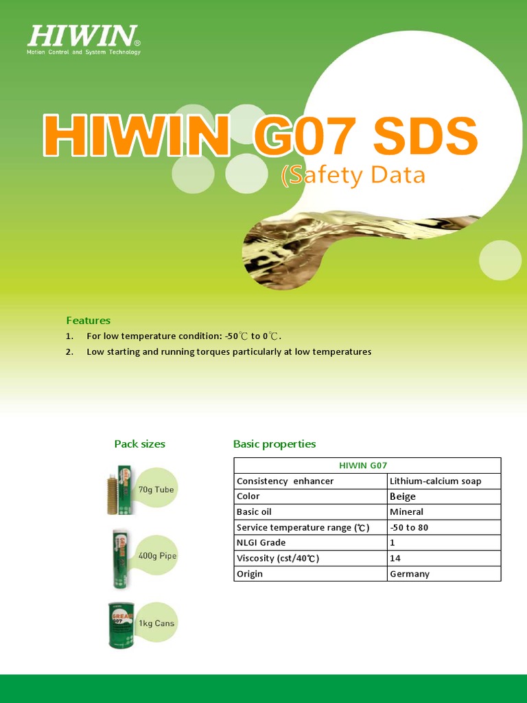 Hiwin G07 SDS 20190926 | PDF | Dangerous Goods | Toxicity
