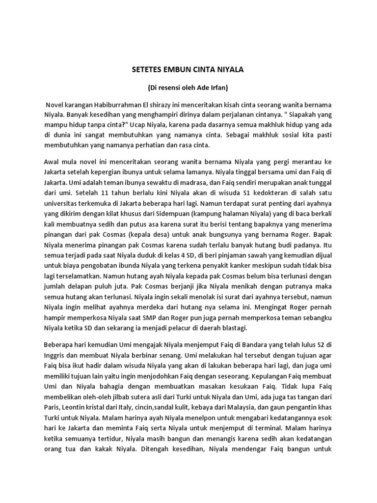 Ulasan Novel Setetes Embun Cinta Niyala | PDF