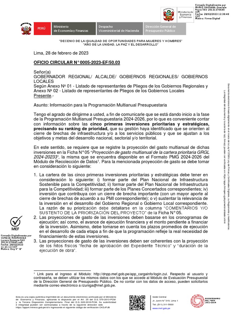 HR 031680 Oficio N 0005 2023 Ef.50.03 | PDF | Presupuesto