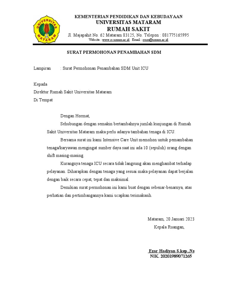 Surat Permohonan Penambahan SDM | PDF