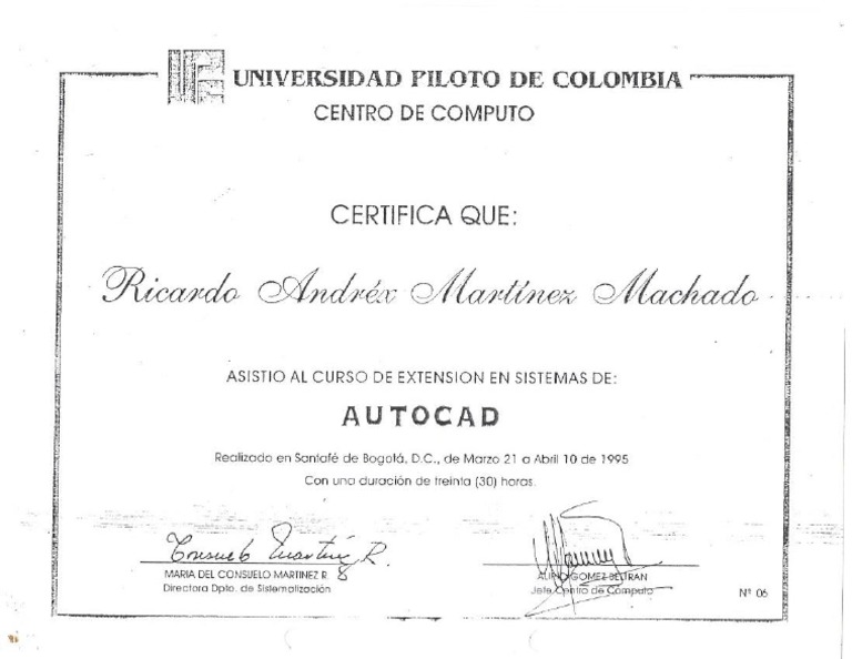 Diploma U. Piloto de Colombia Ricardo Andrés Martínez Machado Autocad ...