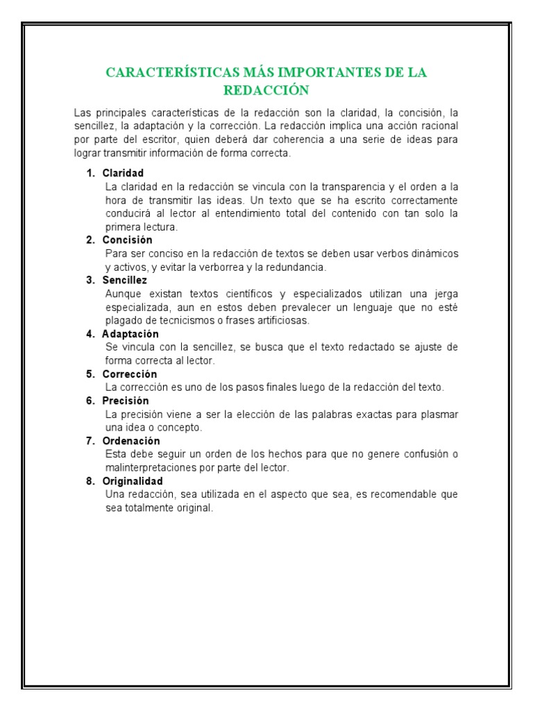 Características Más Importantes de La Redacción | PDF