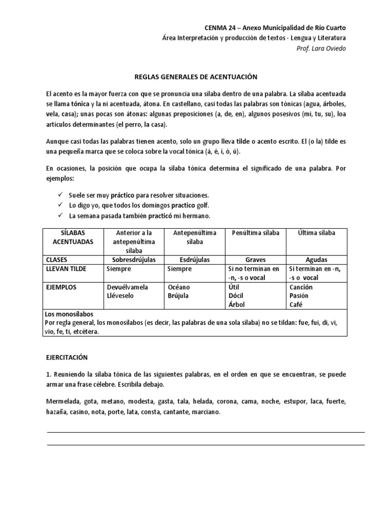 Reglas de Acentuación y Tilde | PDF | Sílaba | Lingüística