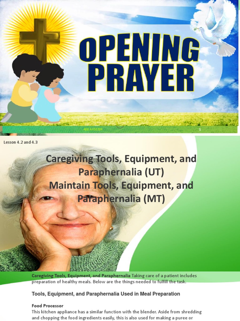 Caregiving Tools and Equipment Guide | PDF | Washing Machine | Equipment
