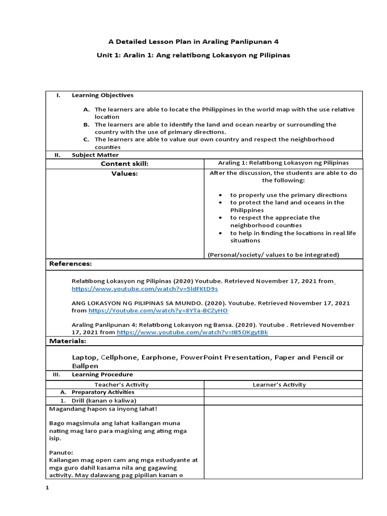 1 Detailed Lesson Plan SOCIAL STUDIES | PDF