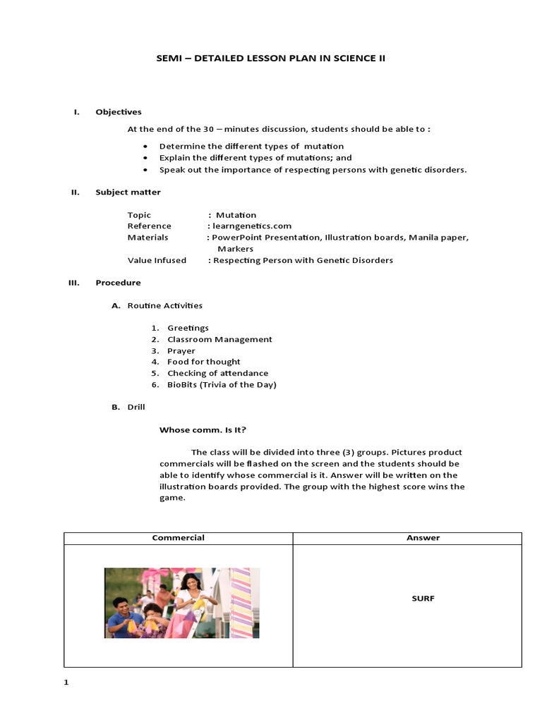 Semi Detailed Lesson Plan in Science | PDF | Mutation | Genetic Disorder