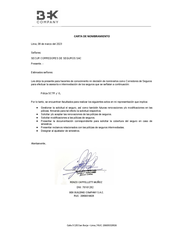 CARTA DE NOMBRAMIENTO 2023 -BEK | PDF