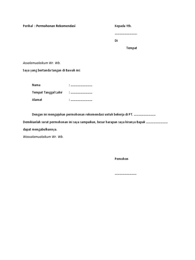 contoh permohonan rekomendasi.docx | PDF