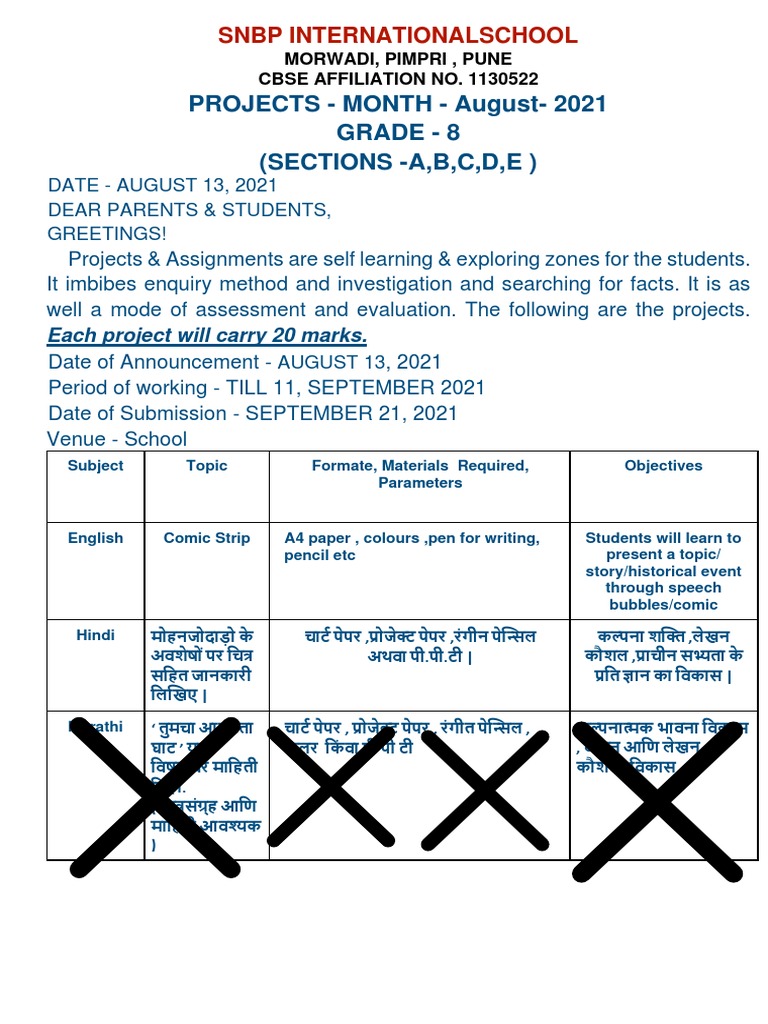 Grade 8 Project Guidelines - August 2021 | PDF