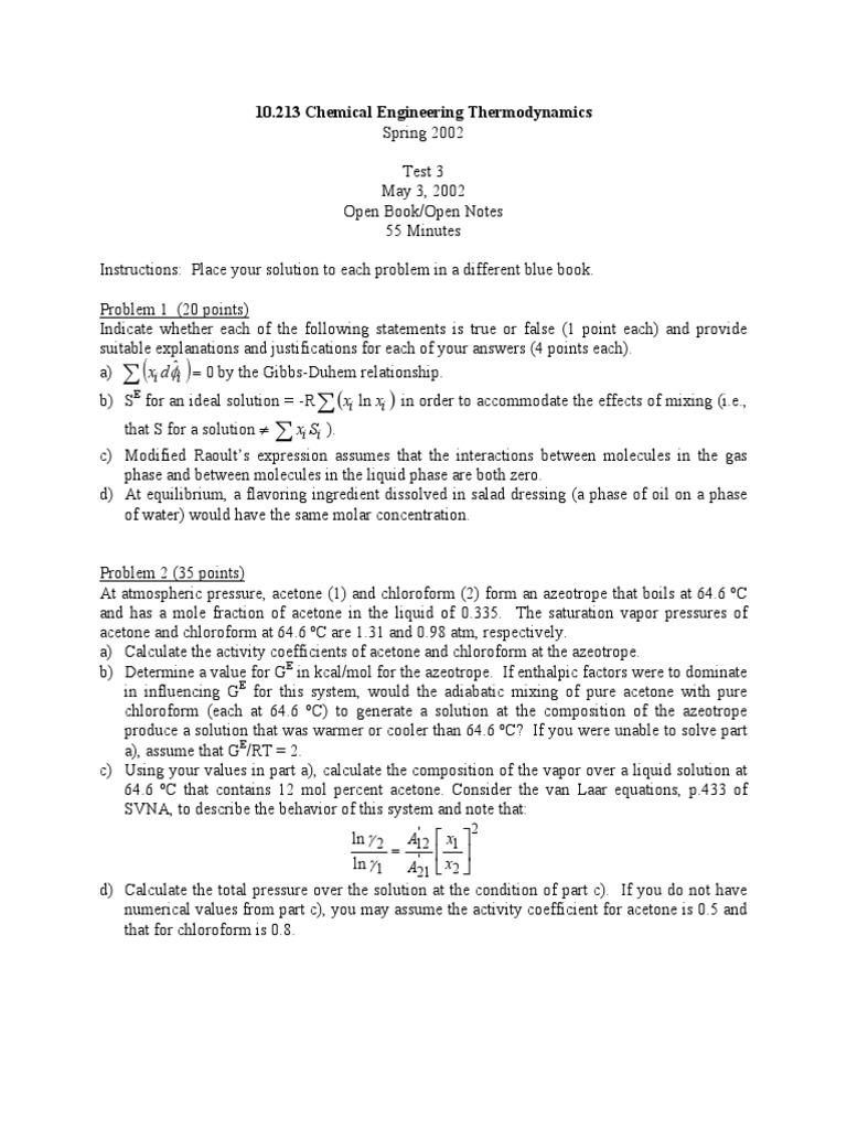 Thermodynamics Practice Problems Exam | PDF | Applied And ...