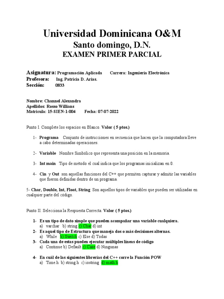Examen Primer Parcial Programacion Aplicada | Descargar gratis PDF | C ...