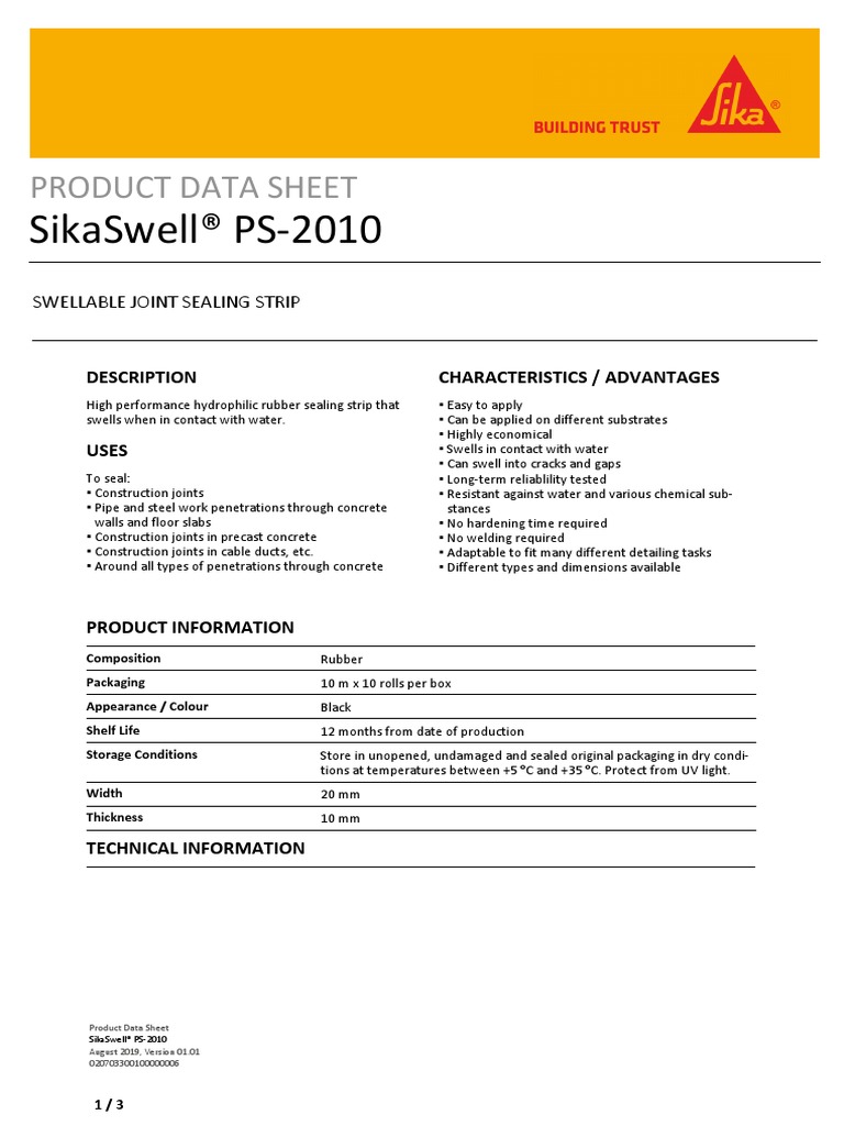 Sikaswell ps-2010 | PDF | Concrete | Water