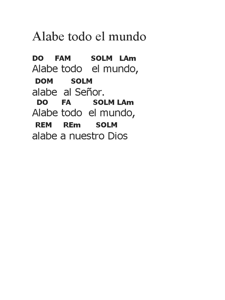 Alabe Todo el Mundo: Letra y Acordes | PDF