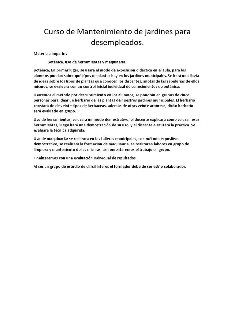 Curso De Mantenimiento De Jardines Para Desempleados Pdf Ciencia Y
