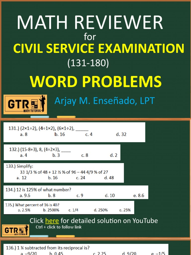 Math Solutions To Complete CSE Reviewer 2020 (131-180) PPSX - PPSX | PDF