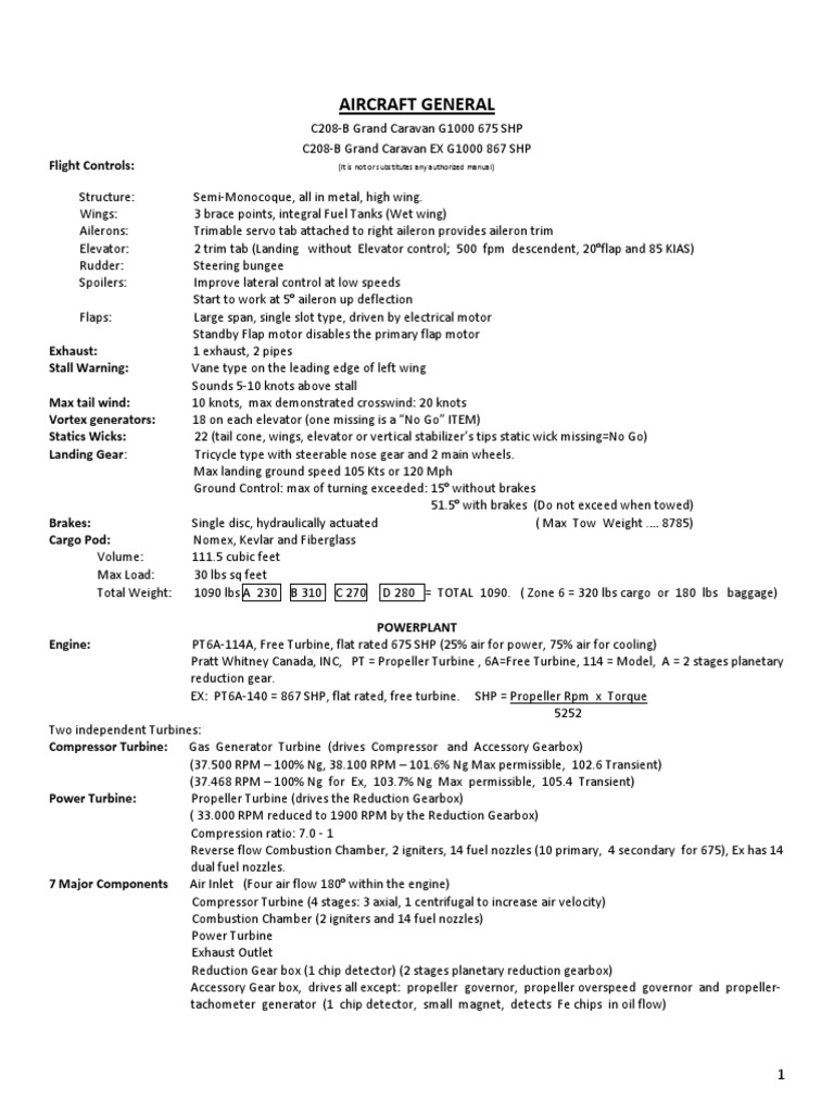 Aircraft General C208 Engine and Systems Overview | PDF | Turbine ...