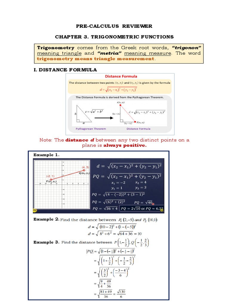Pre Calculus Reviewer Chap3 Trigonometry 1 Download Free Pdf