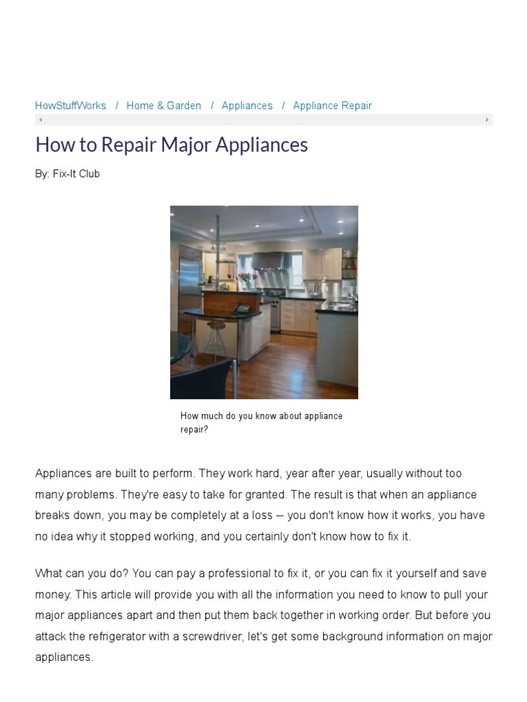 How To Repair Major Appliances - Tips and Guidelines - HowStuffWorks ...
