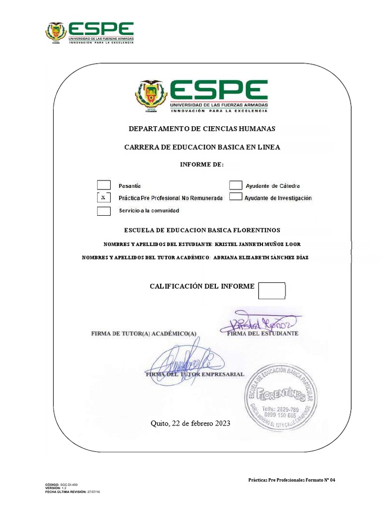 Informe Prácticas Preprofesionales Espe | PDF | Aprendizaje | Enseñando