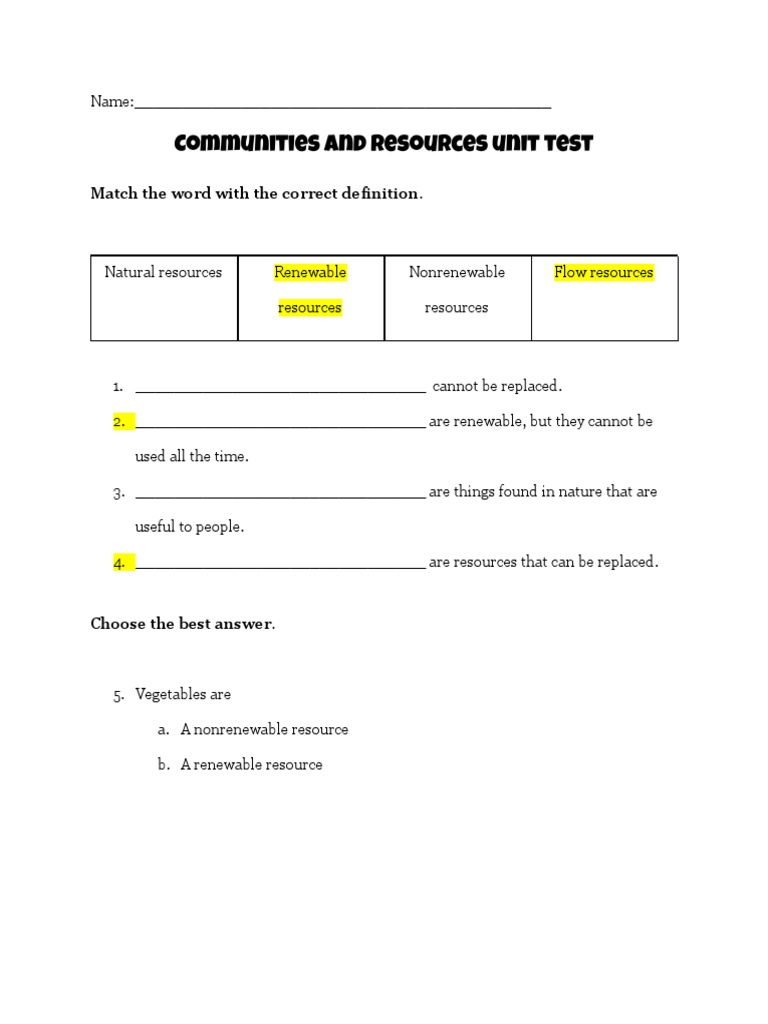 Communities and Resources Unit Test | PDF