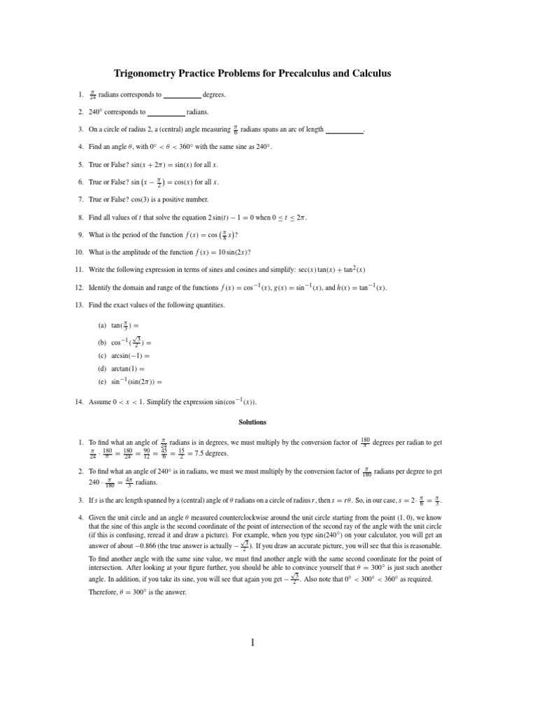 Basic Trig Skills PDF | PDF | Trigonometric Functions | Angle