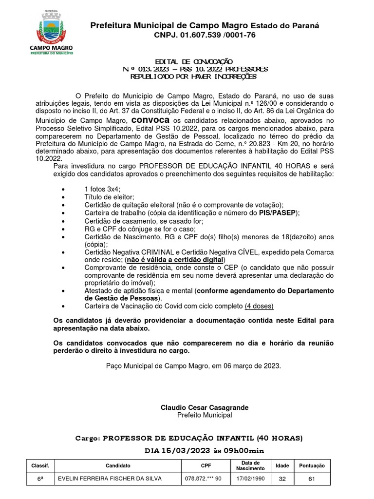 PSS 2022 Campo Magro | PDF | Governo | Brasil