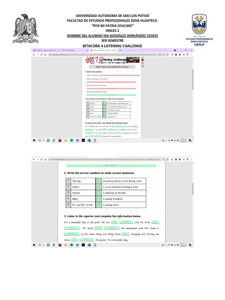 UASLP Facultad de Estudios Profesionales Zona Huasteca Ingles 2 Listening Challenge Bitacora 4 | PDF