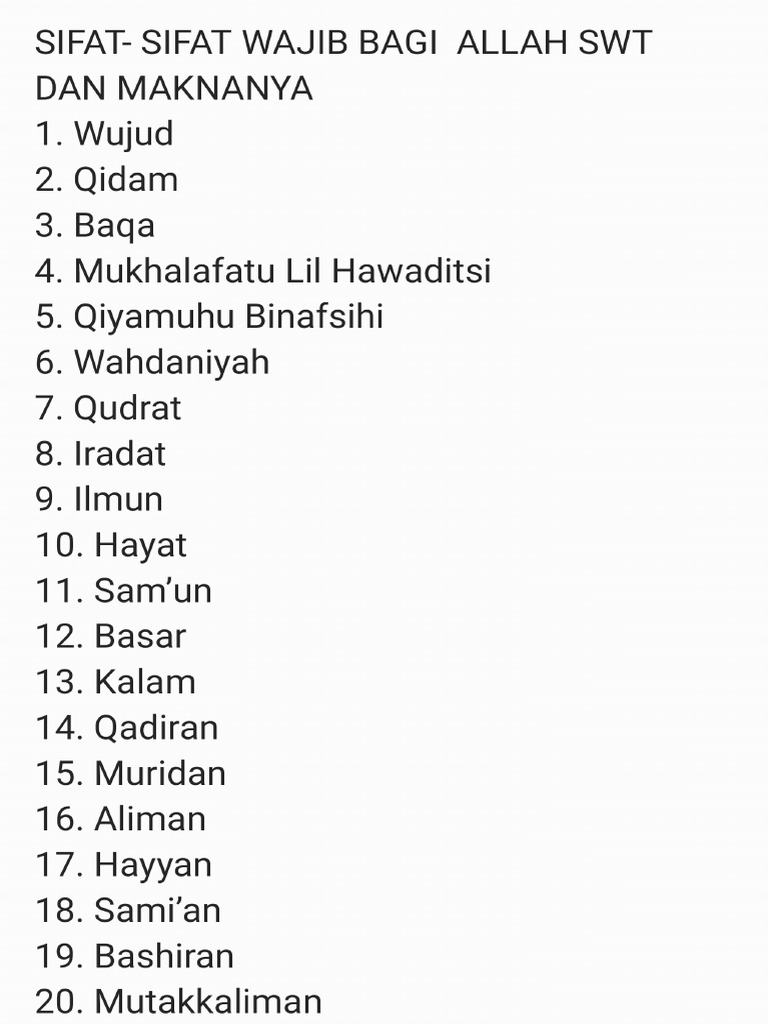 Sifat - Sifat Wajib Bagi Allah SWT Dan Maknanya - 230228 - 152302 | PDF