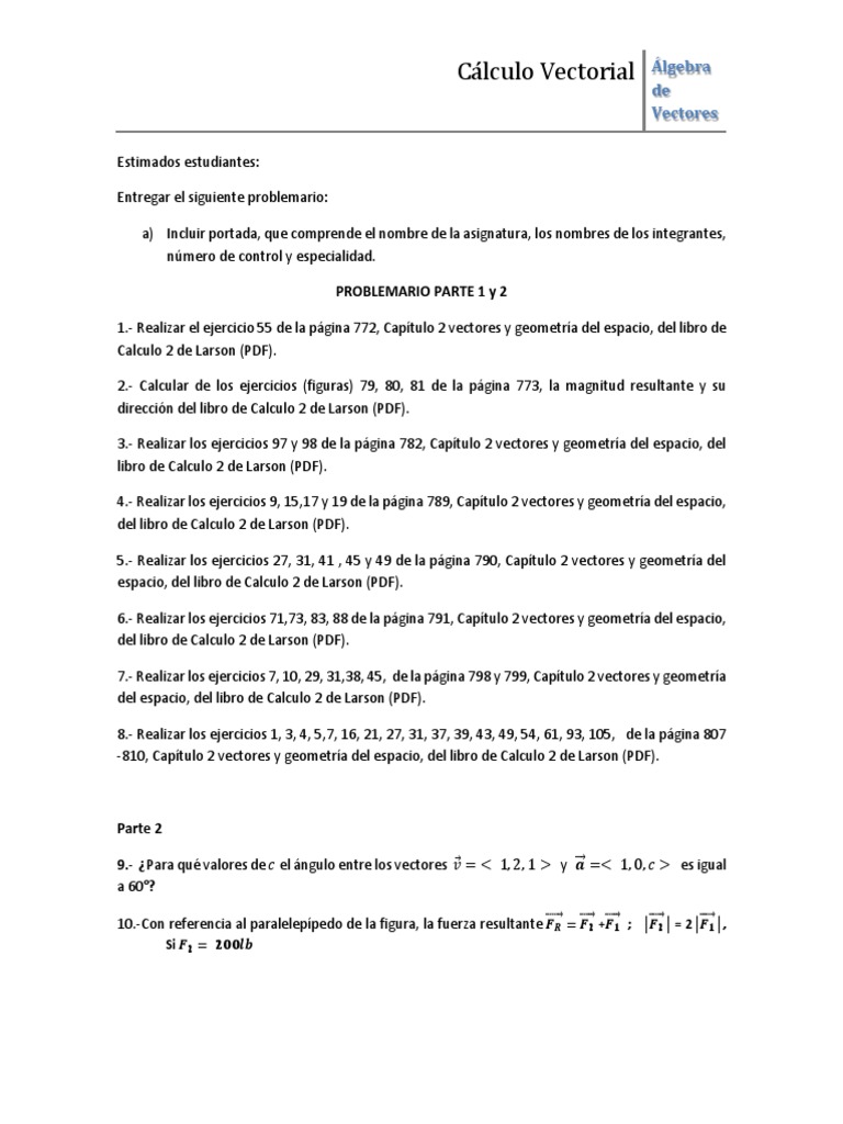 Problemario Unidad 1 C VECT PDF | PDF | Vector Euclidiano | Álgebra