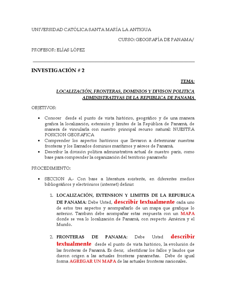 INVESTIGACIÓN - 2. Posición, Fronteras, Límites - Doc | PDF | Panamá | Mapa