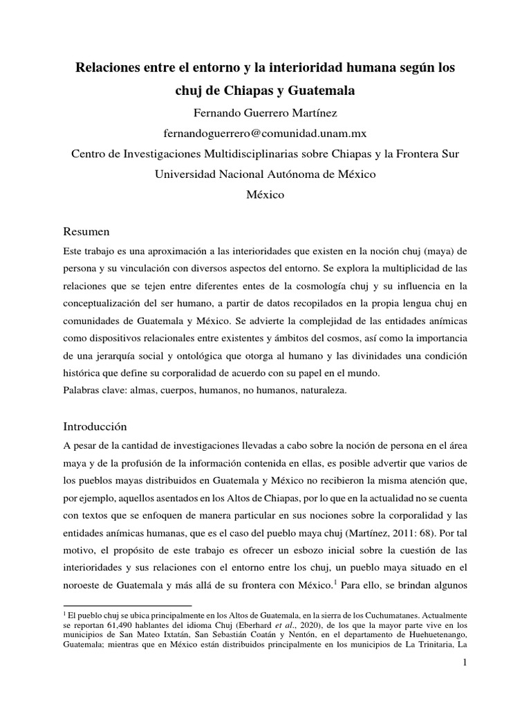 Interioridad y entorno en la cultura chuj | PDF | México | Ontología