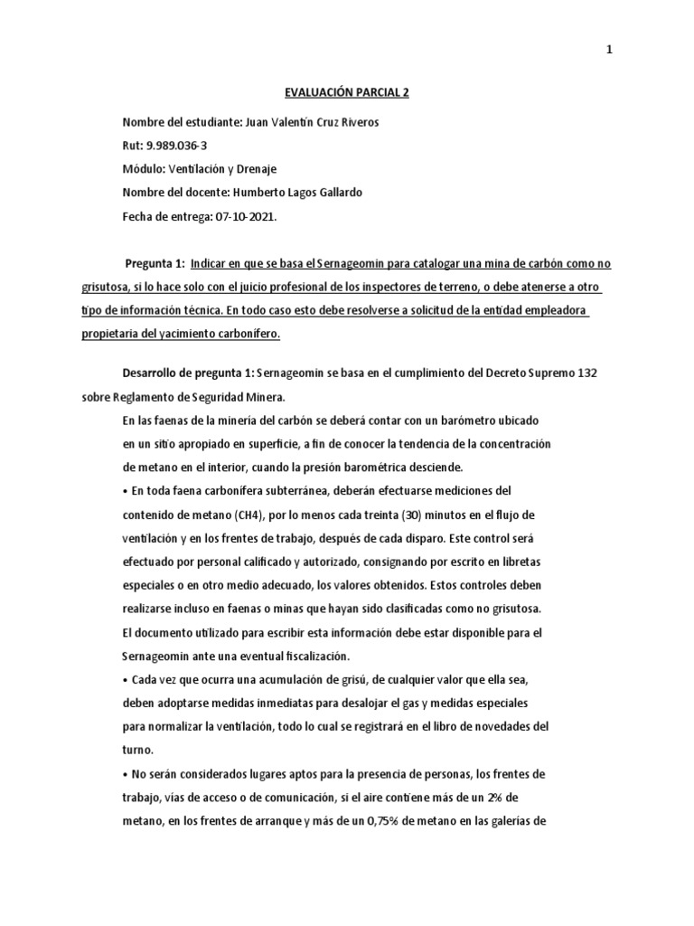 Evaluación Parcial 2 | PDF | Ventilación (Arquitectura) | Minería