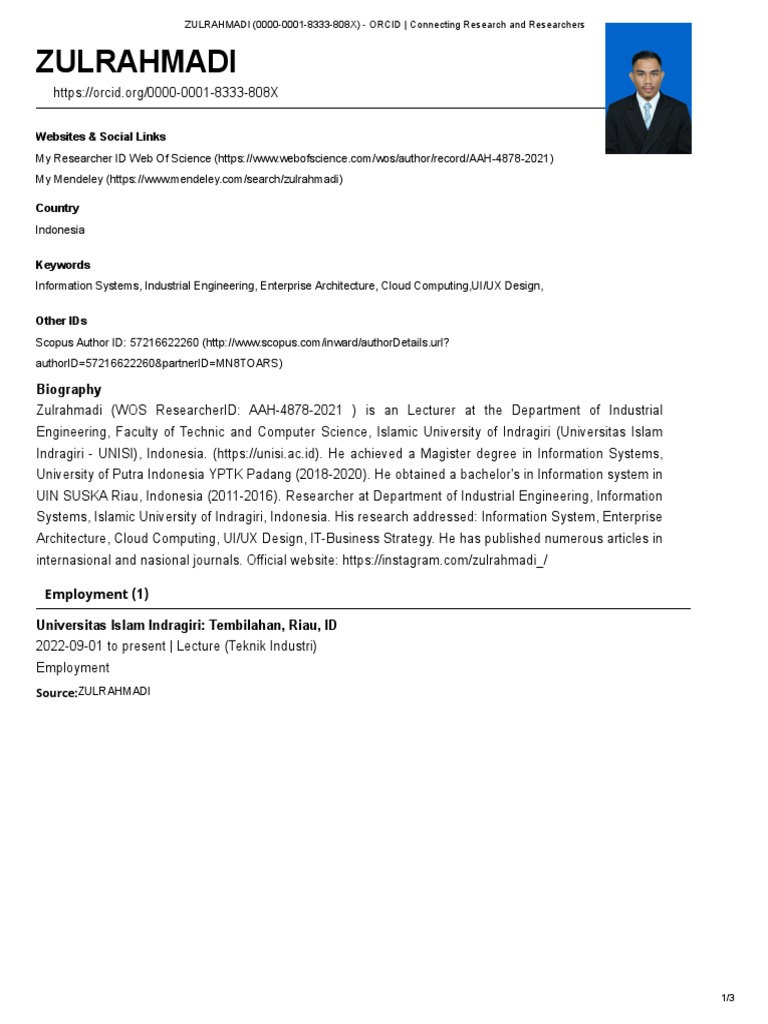Zulrahmadi: Researcher Profile Overview | PDF | Computing | Information Technology