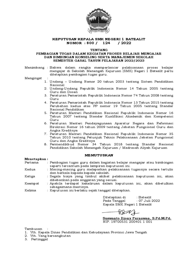 SK Jam Mengajar Semester Gasal 22 23 | PDF