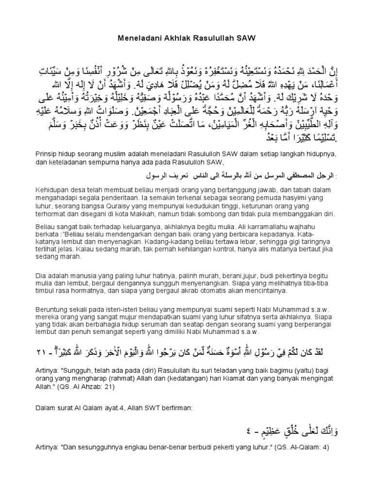 Meneladani Akhlak Rasulullah SAW Ihwan | PDF Meneladani Akhlak Rasulullah SAW Ihwan | PDF