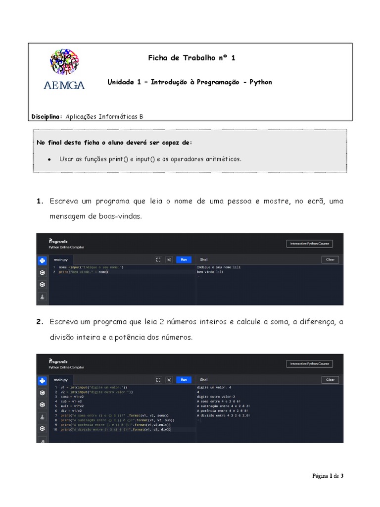 Ficha 1 - Python | PDF
