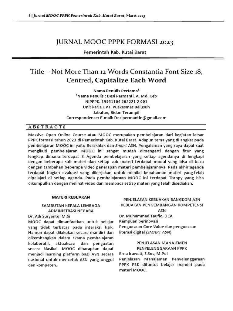 Jurnal MOOC PPPK DESI PDF | PDF